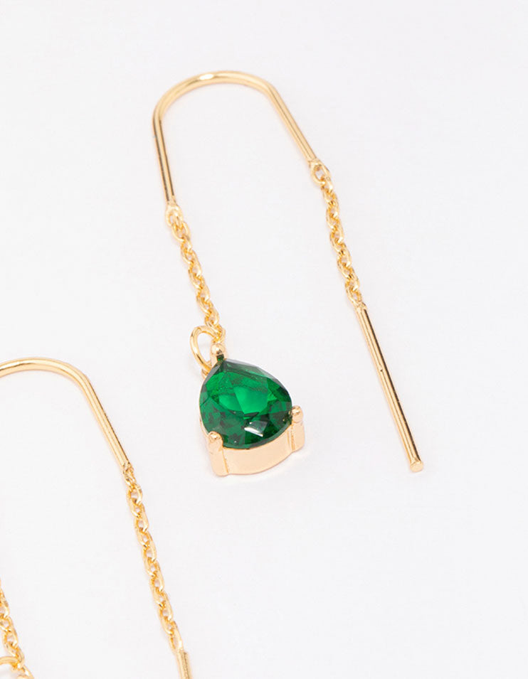 Gold Plated Cubic ZIrconia Emerald Threader Drop Earrings - Lovisa
