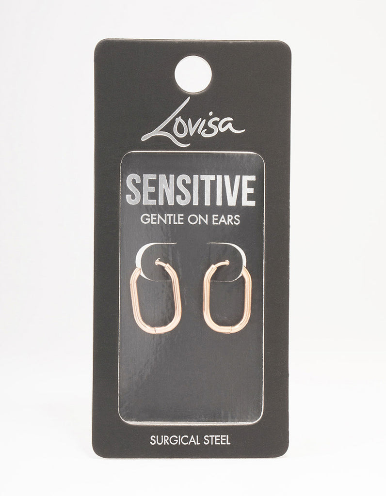 Rose Gold Plated Surgical Steel Rounded Rectangular Hoop Earrings - Lovisa