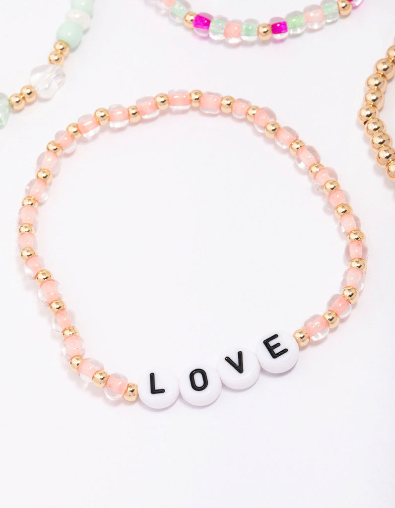 Pastel Peace & Love Friendship Beaded Bracelet 5-Pack - Lovisa