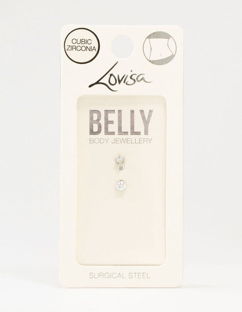 Surgical Steel Double Mini Cubic Zirconia Belly Bar - Lovisa
