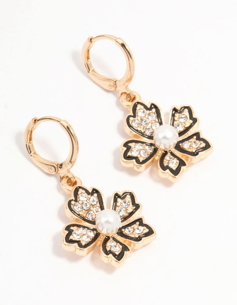 Gold Clicker Pearl Flower Drop Earrings - Lovisa