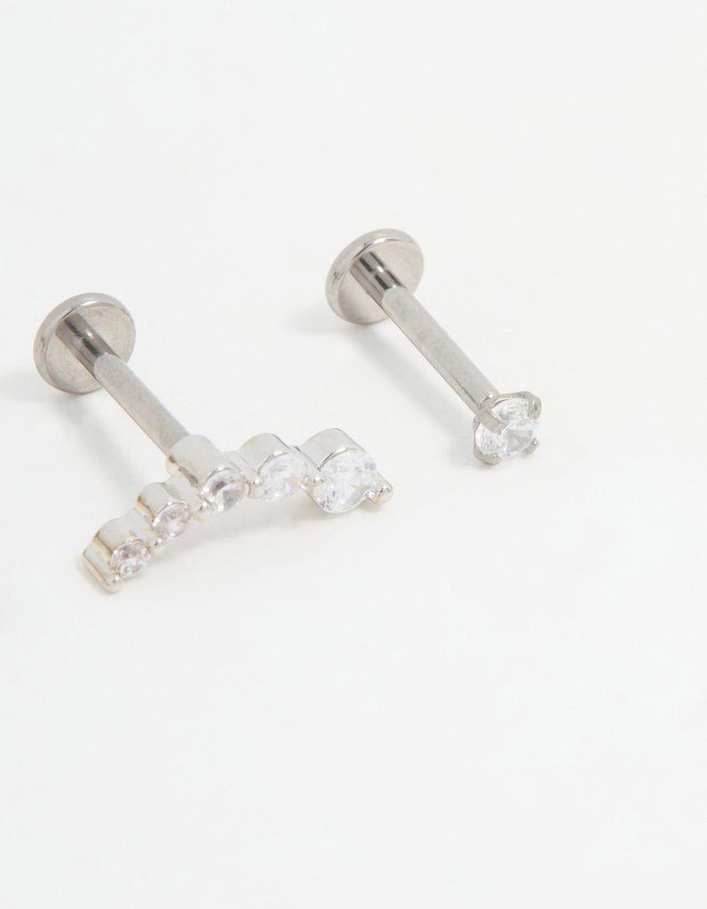 Titanium Cubic Zirconia & Ball Flat Back Studs 3-Pack - Lovisa
