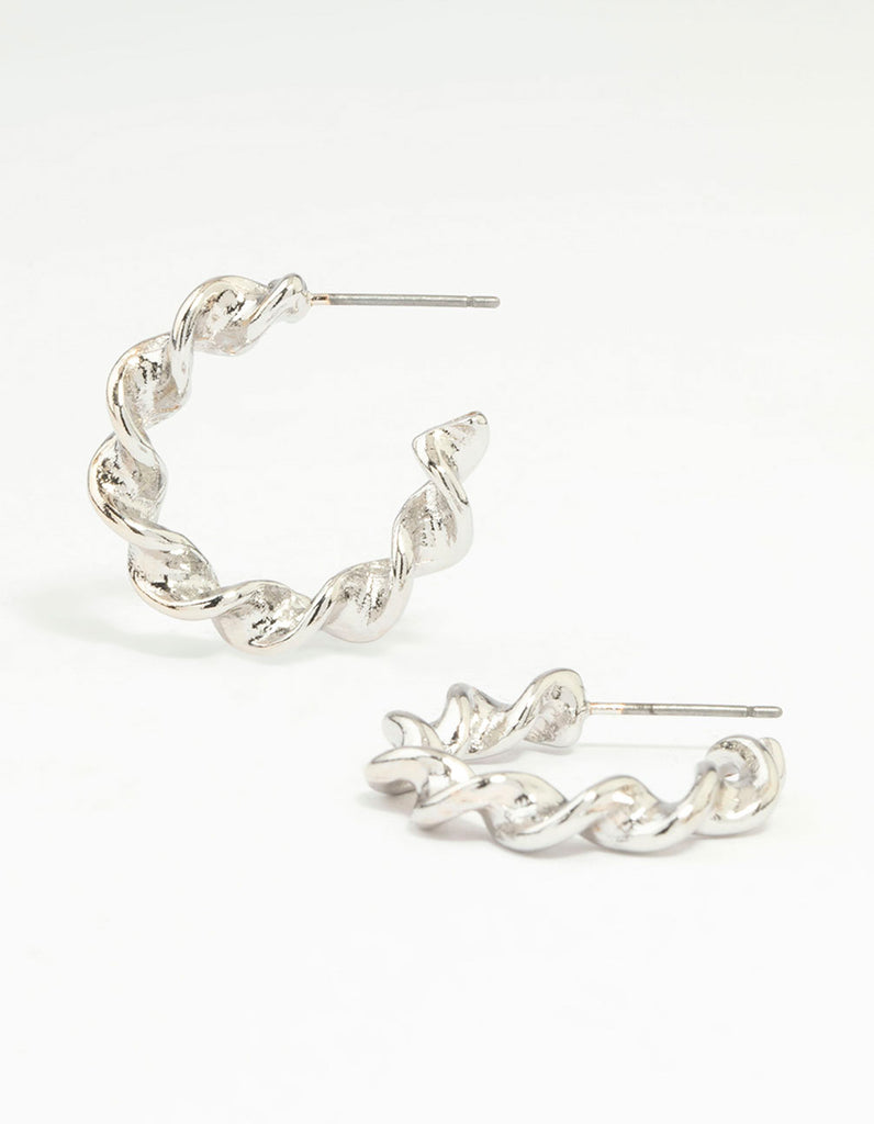Silver Medium Twisted Hoop Earrings - Lovisa