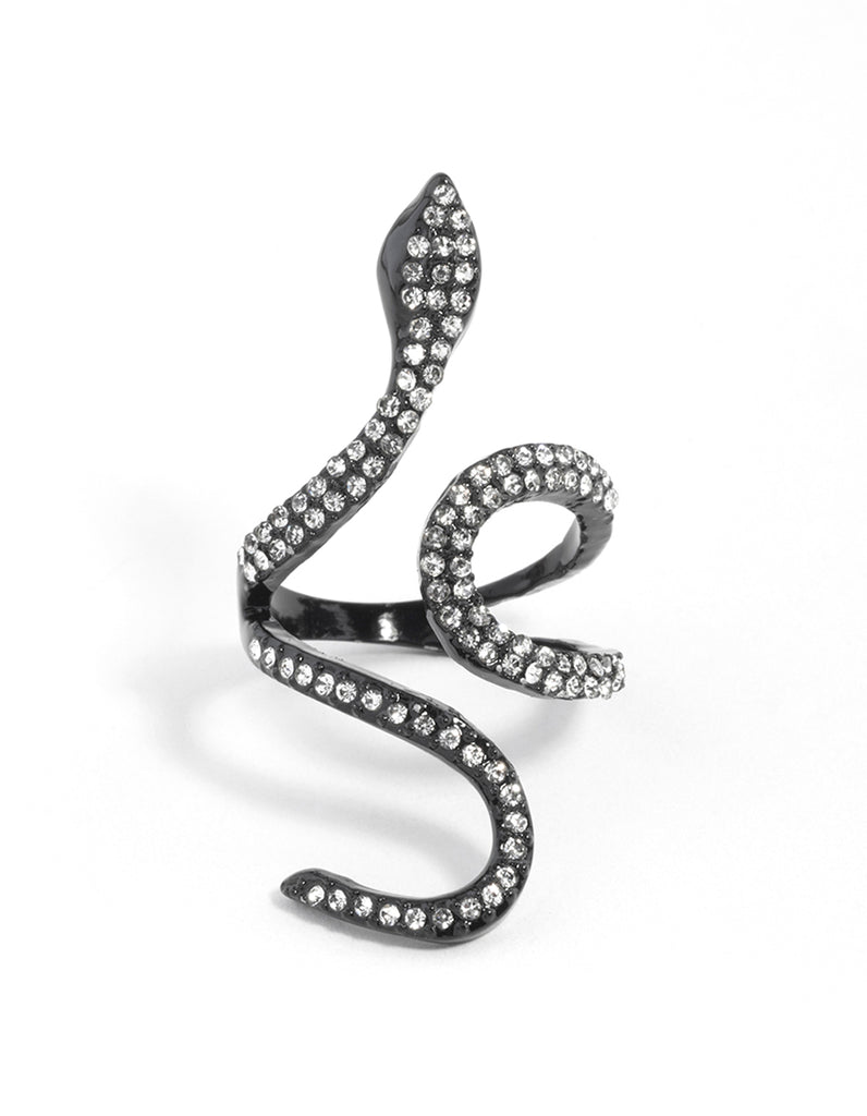 Black Diamante Swirl Snake Ring - Lovisa