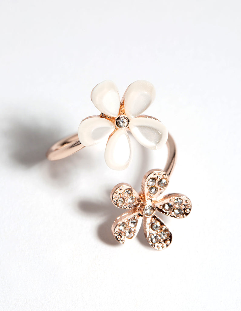 Rose Gold Double Flower Wrap Ring - Lovisa