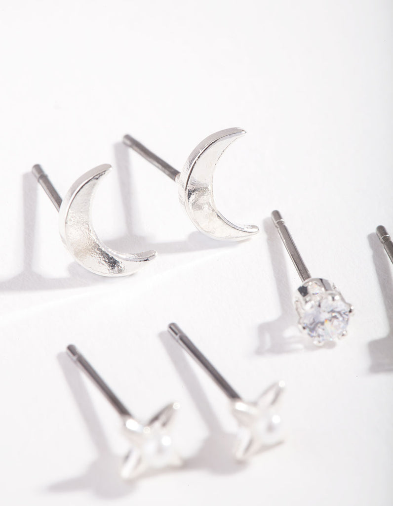 Silver Crescent Moon Pearl Micro Ear Stacker - Lovisa