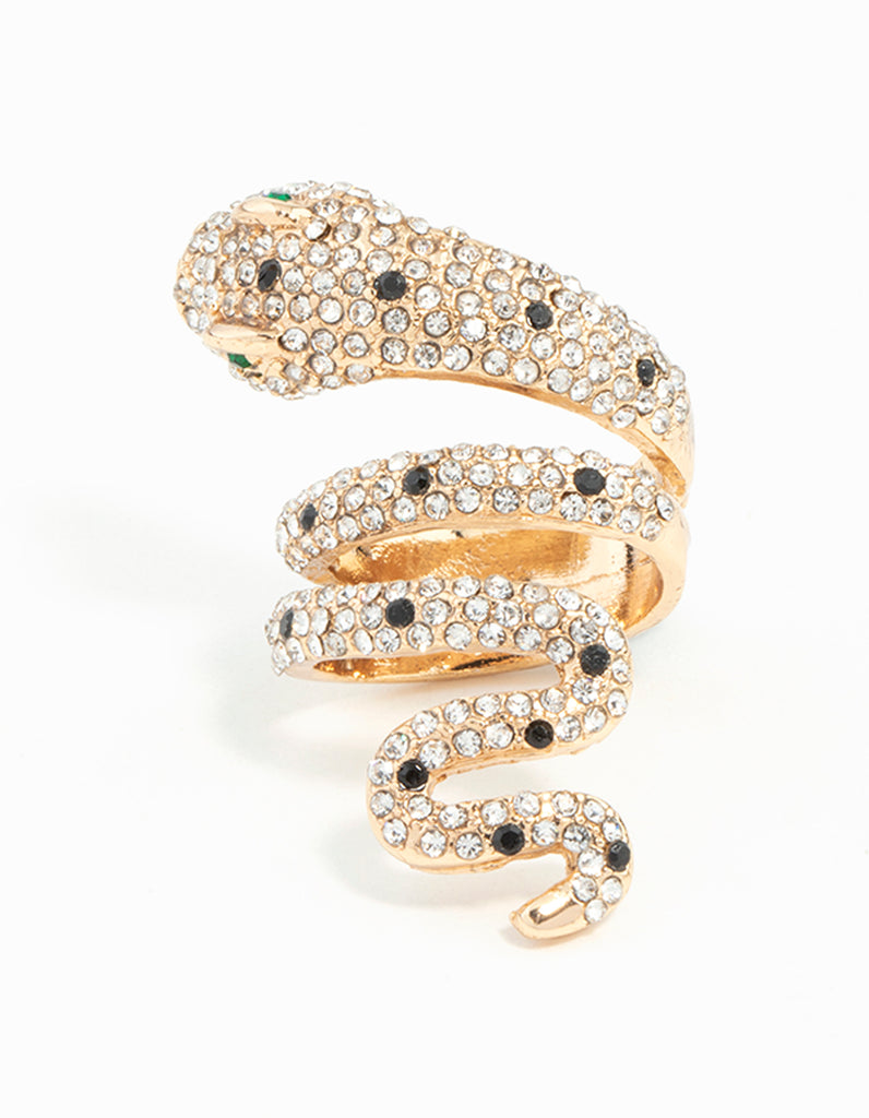 Gold Large Snake Diamante Ring - Lovisa