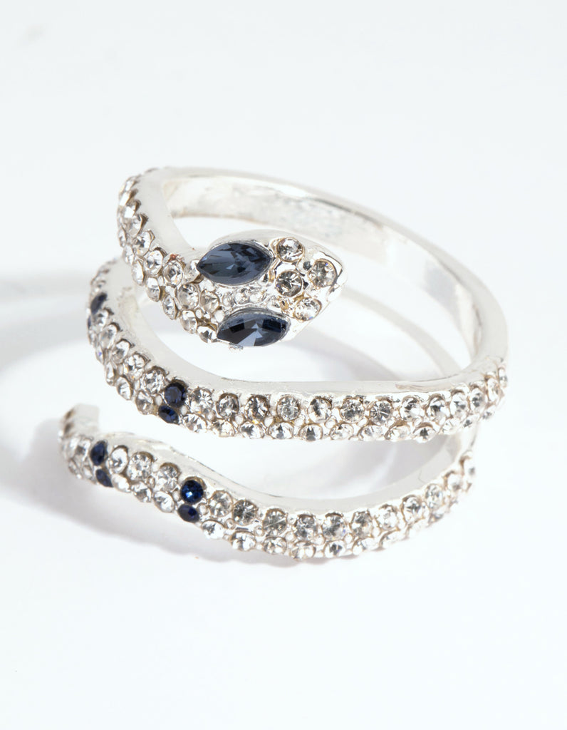 Silver Diamante Blue-Eyed Snake Ring - Lovisa