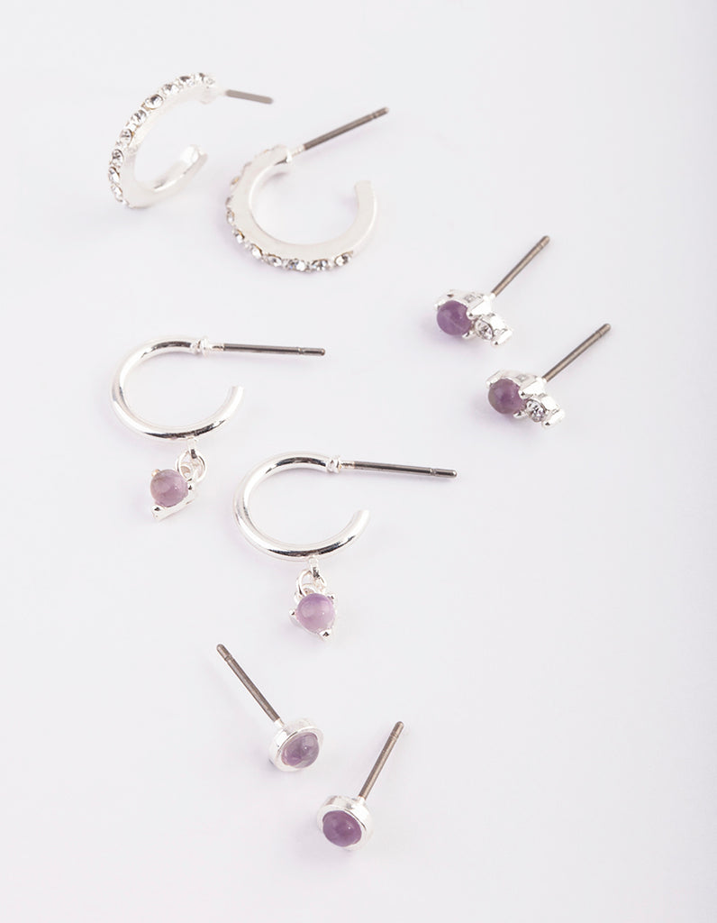 Silver Earring Stack Pack with Amethyst - Lovisa