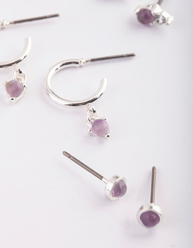 Silver Earring Stack Pack with Amethyst - Lovisa