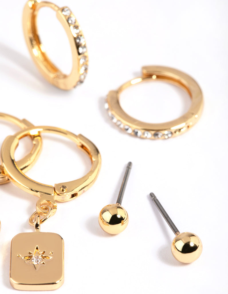 Gold Plated Brass Celestial Earring Stack 6-Pack - Lovisa