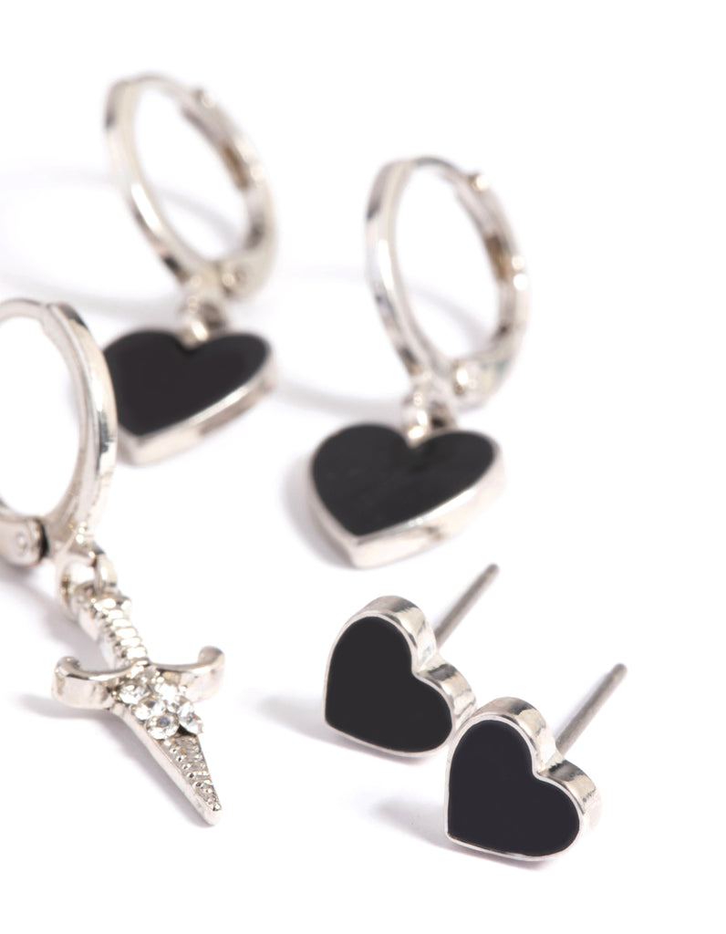 Silver Heart Flame Earring Stack Pack - Lovisa