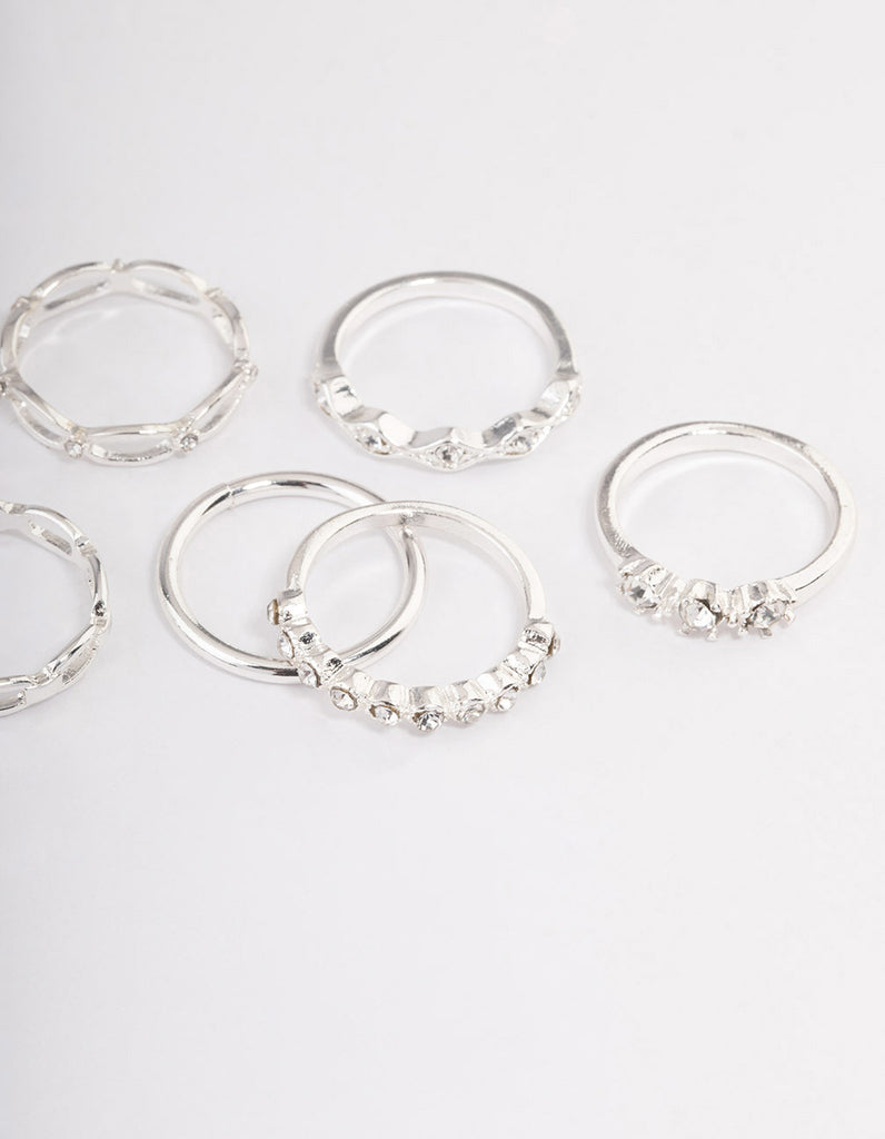 Silver Diamante Row Mix Ring 8-Pack - Lovisa