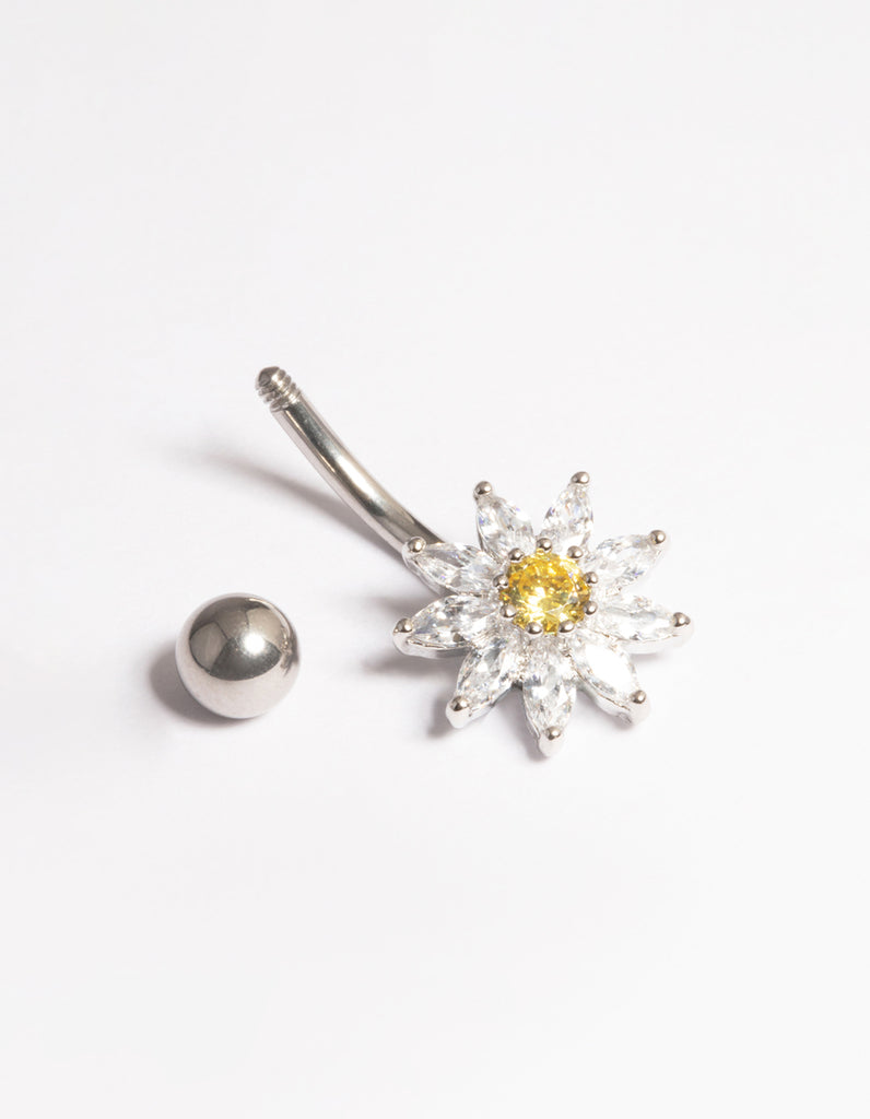 Surgical Steel Cubic Zirconia Daisy Belly Ring - Lovisa