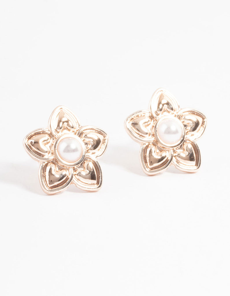 Rose Gold Pearl Flower Stud Earrings - Lovisa