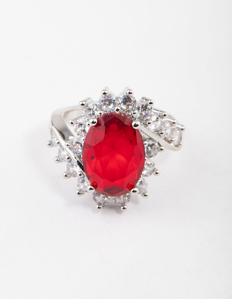 Silver Cubic Zirconia Vintage Red Oval Ring - Lovisa