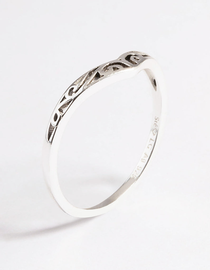 Sterling Silver Swirl Detail Point Ring - Lovisa
