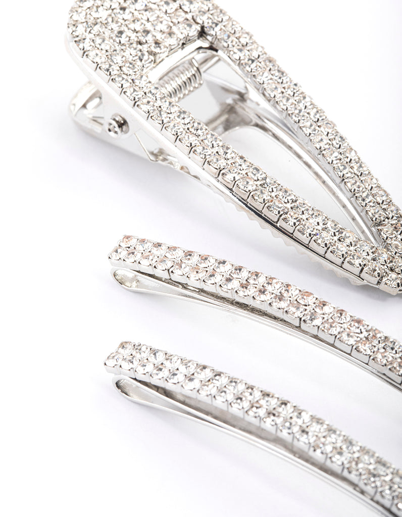 Silver Diamante Mixed Slide Claw Clip Pack - Lovisa