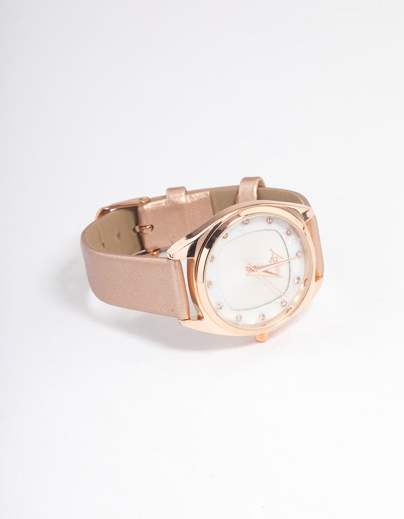 Rose Gold Square Face Textured Faux Leather Watch - Lovisa