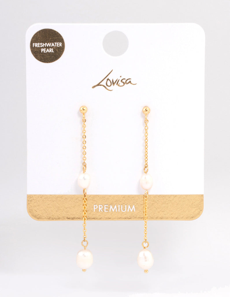 Gold Plated Long Chain Freshwater Pearl Stud Earrings - Lovisa