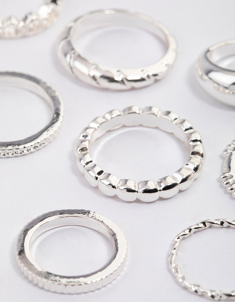 Silver Mixed Twisted & Heart Ring Pack - Lovisa