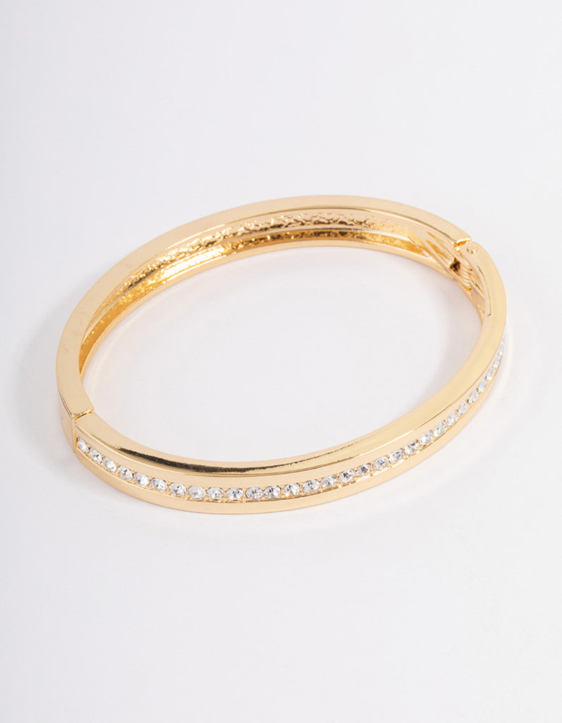 Gold Plated Classic Diamante Hinge Bangle - Lovisa