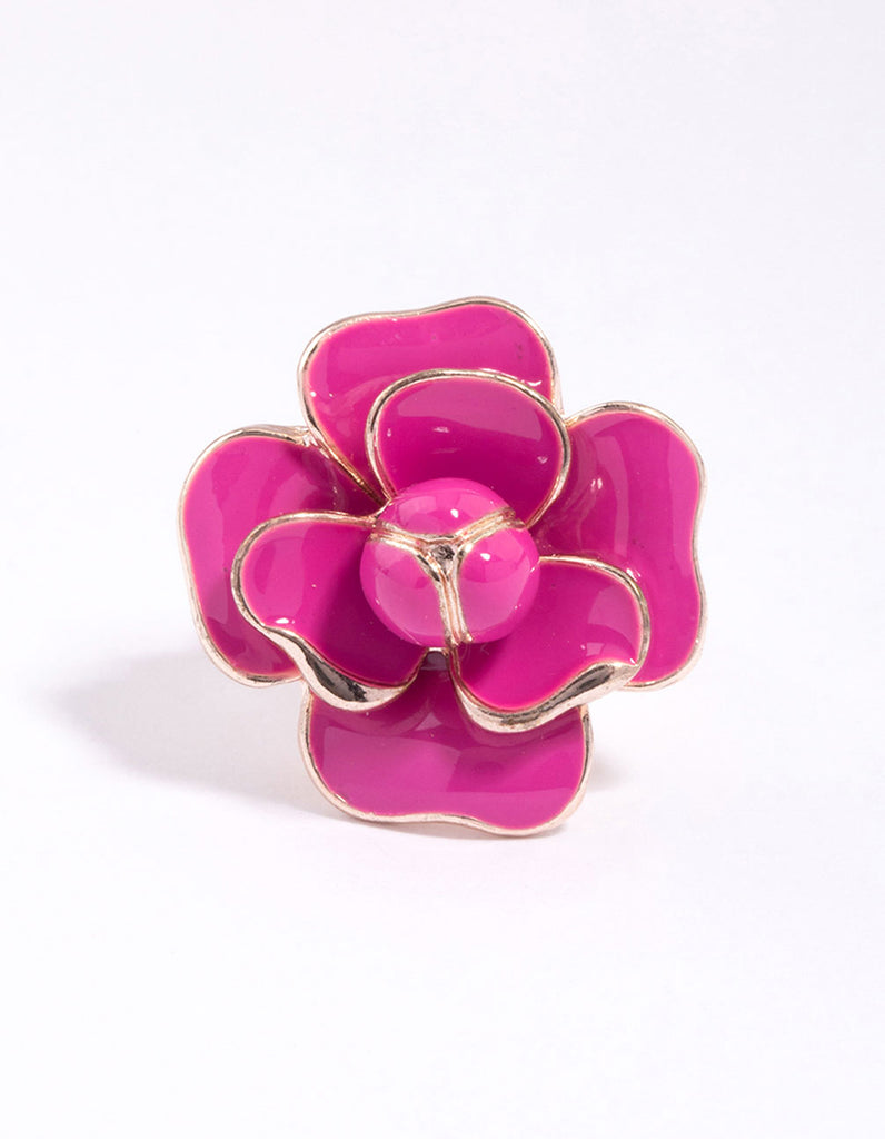 Rose Gold Enamel Flower Ring - Lovisa