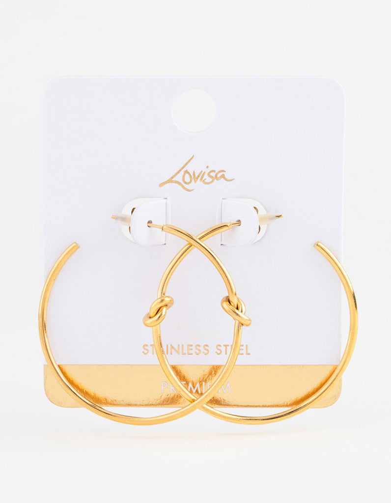 Waterproof Gold Plated Stainless Steel Classic Knotted Hoop Earrings ...