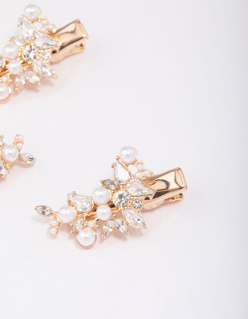 Gold Pearl & Marquise Cluster Hair Clip 3-Pack - Lovisa