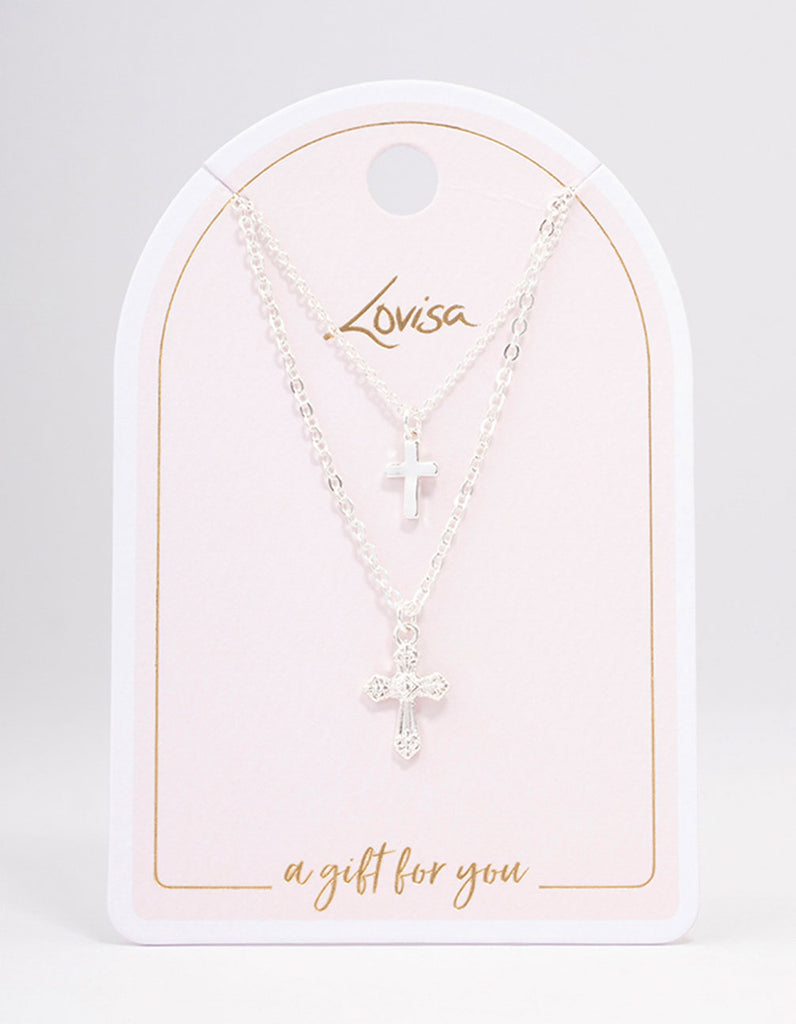 Silver Mixed Texture Cross Necklace - Lovisa