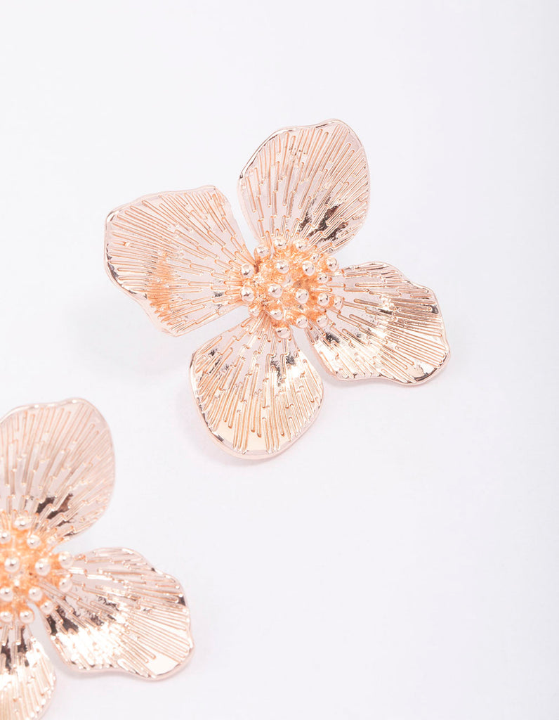 Rose Gold Medium Petal Flower Stud Earrings - Lovisa