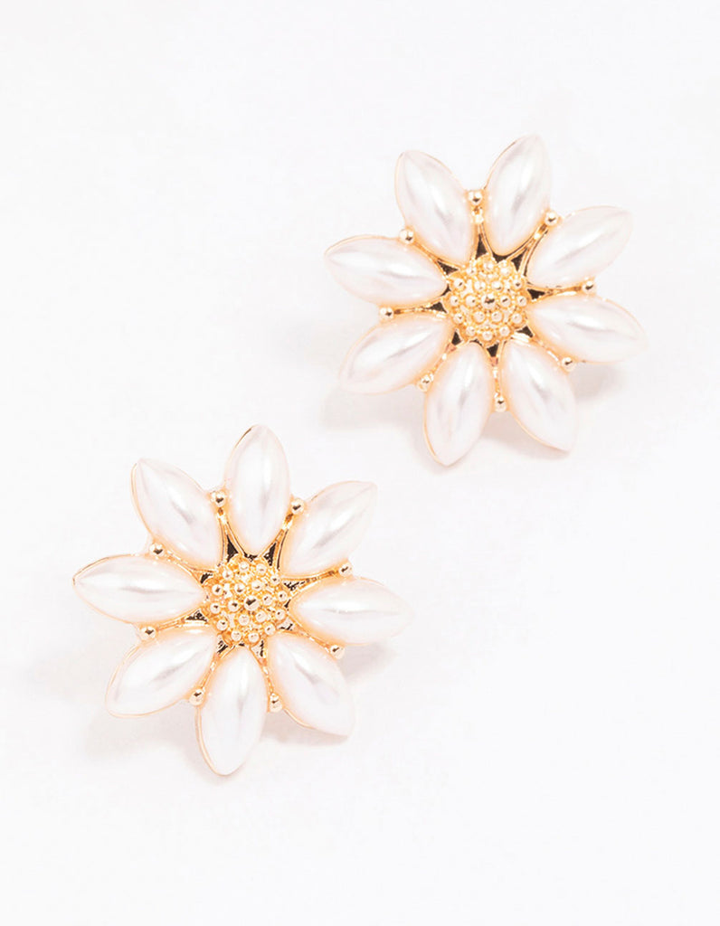 Gold Pearl Flower Stud Earrings - Lovisa
