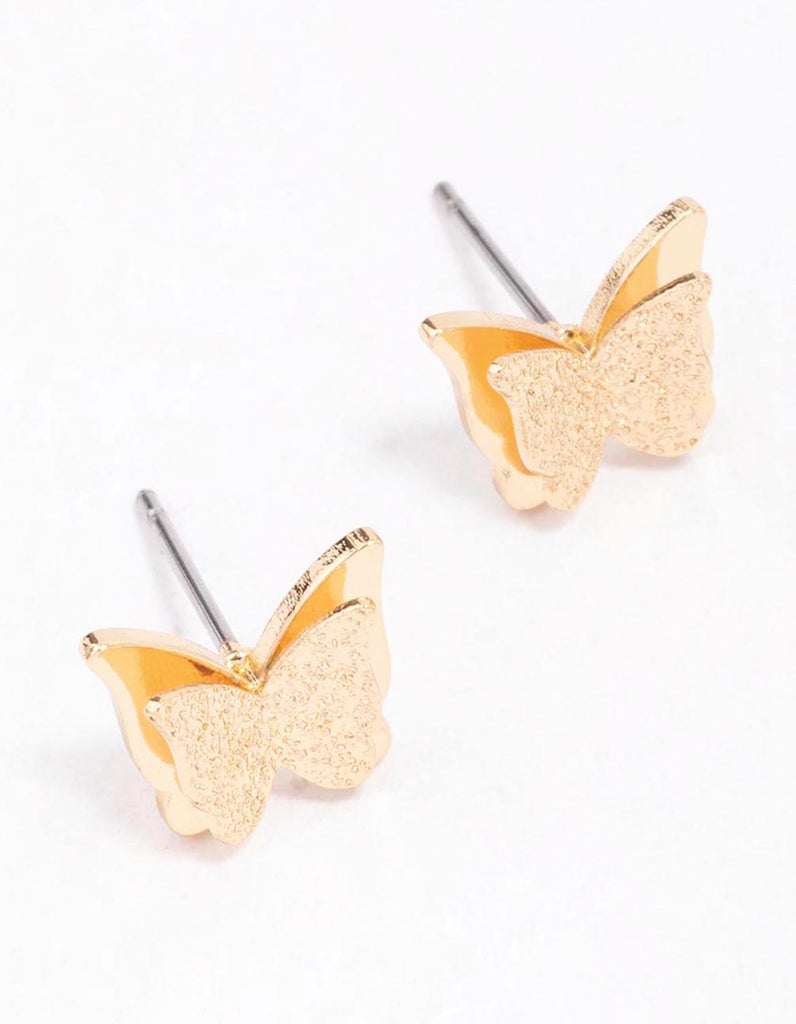 Gold Sandblast Butterfly Stud Earrings - Lovisa