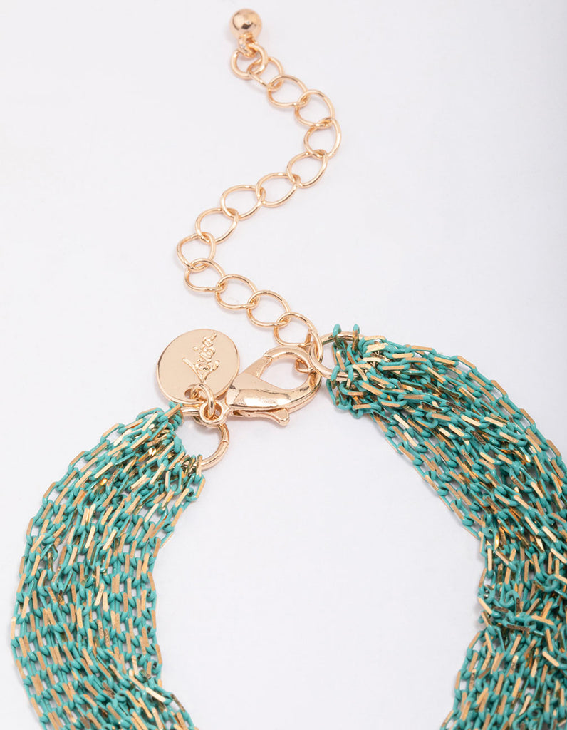 Gold & Green Layered Chain Bracelet - Lovisa