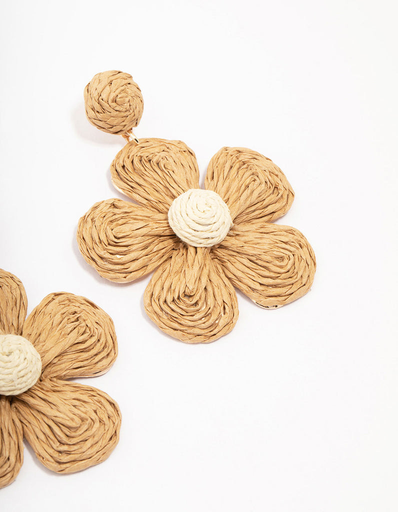 Neutral Raffia Flower Drop Earrings - Lovisa