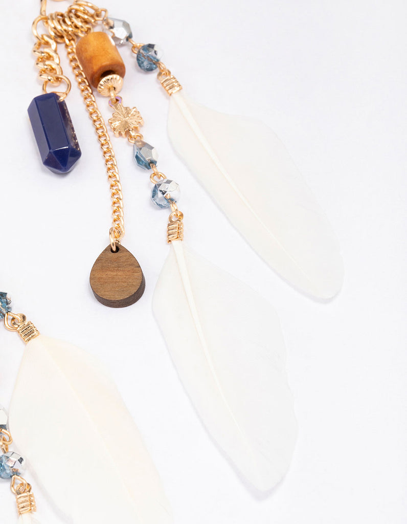 Gold Beaded Feather Chain Drop Earrings - Lovisa