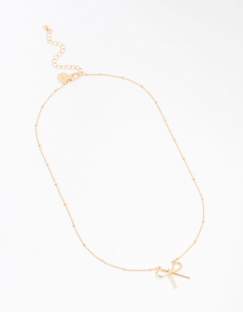 Gold Ball Chain Bow Necklace - Lovisa
