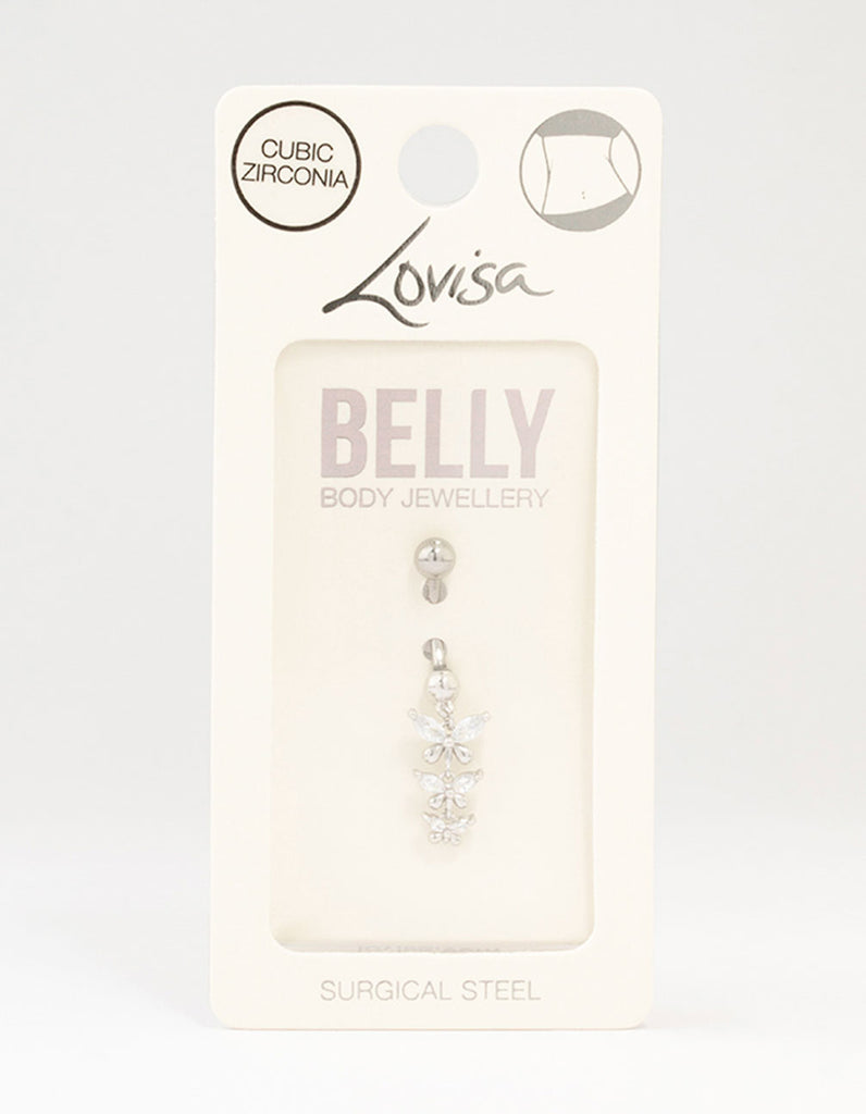 Surgical Steel Trio Butterfly Drop Belly Bar - Lovisa