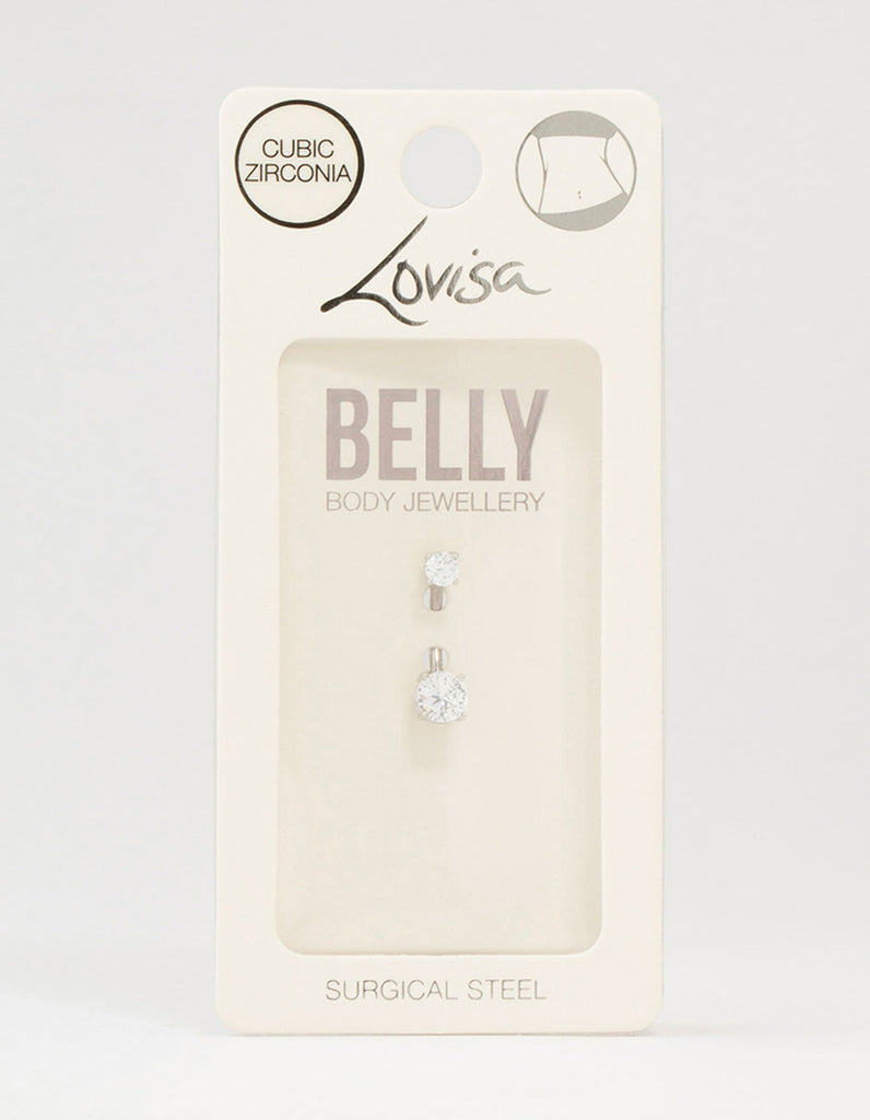 Surgical Steel Mini and Medium Cubic Zirconia Belly Bar - Lovisa