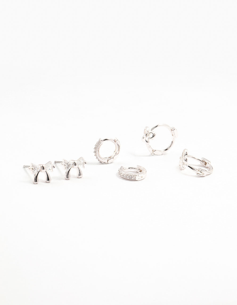 Silver Cubic Zirconia Bow Stud & Hoop Earrings 3-Pack - Lovisa