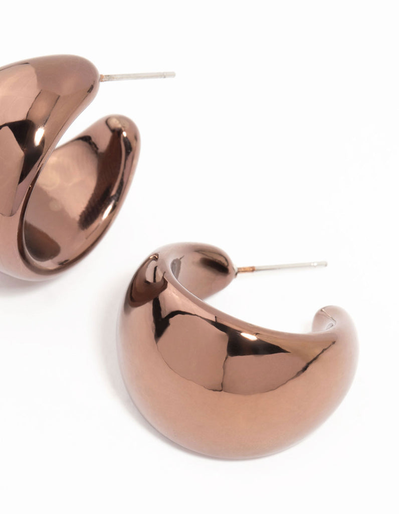 Brown Coated Metal Chunky Wide Hoop Earrings - Lovisa