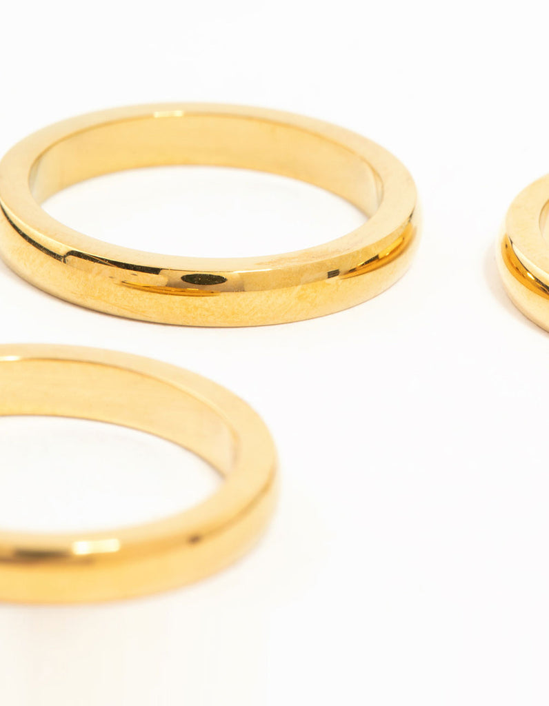 Waterproof Gold Plated Stainless Steel Band Rings 3-Pack - Lovisa
