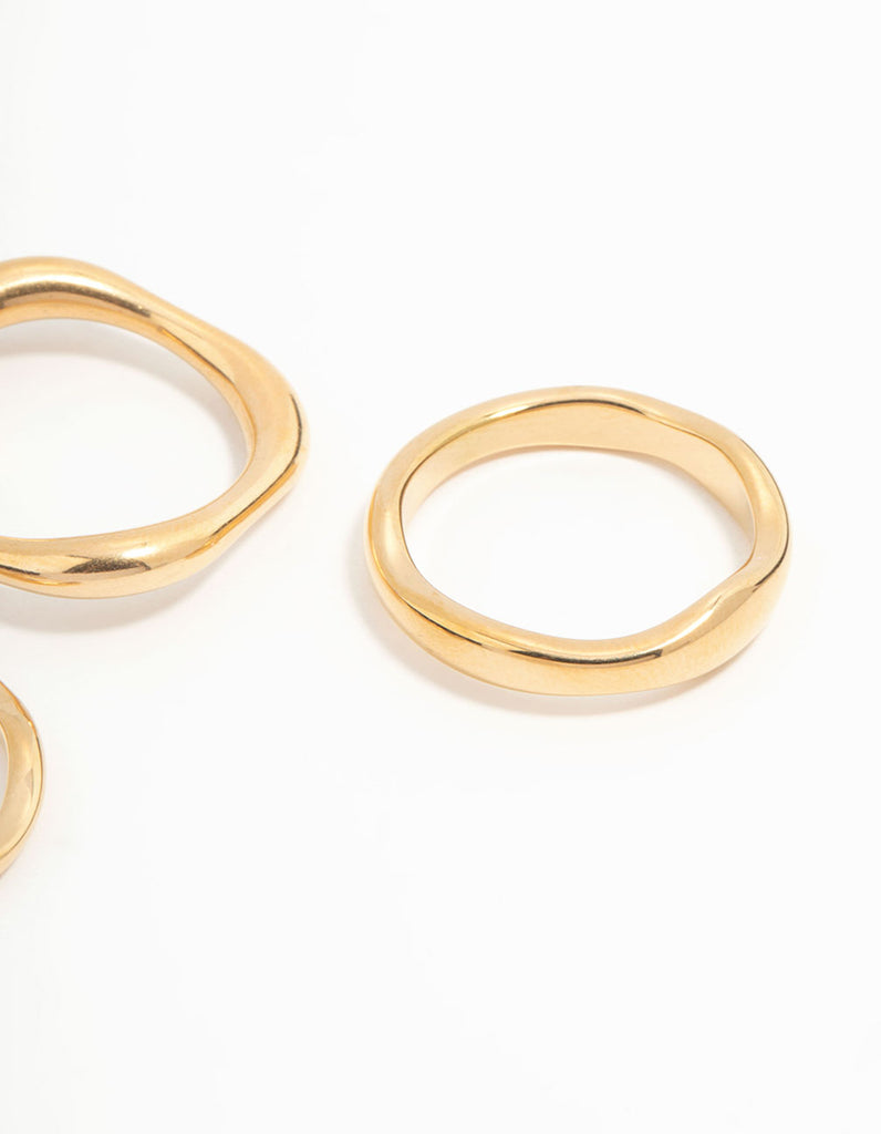 Waterproof Gold Plated Stainless Steel Organic Rings 3-Pack - Lovisa