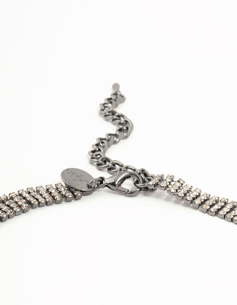 Silver Diamante Fan Cup Chain Bib Necklace - Lovisa