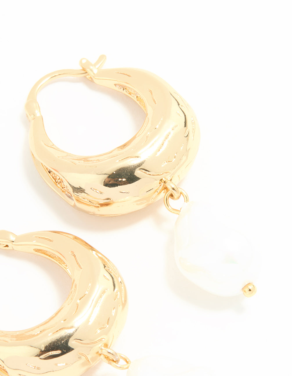Gold Plated Pearl Drop Hoop Earrings - Lovisa