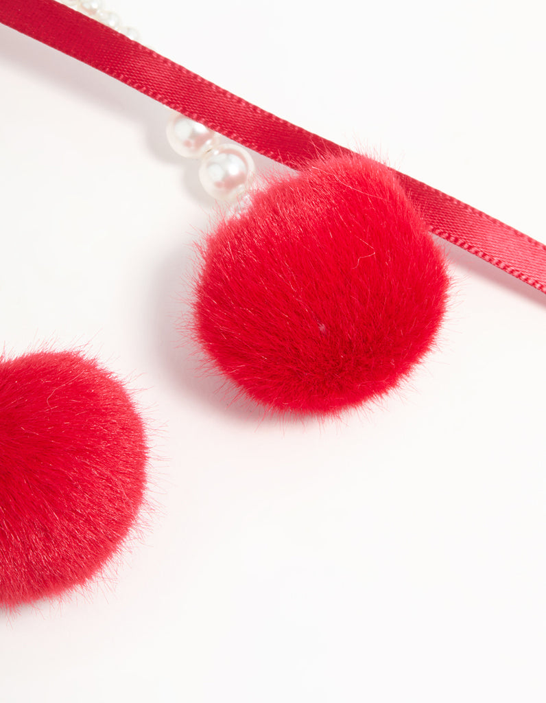 Pearl Beaded Bow & Red Pom Pom Keychain - Lovisa