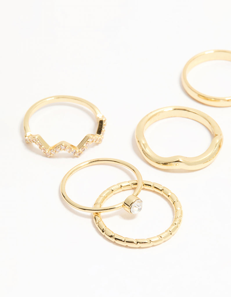 Gold Plated Zigzag Stacking Rings 7-Pack - Lovisa