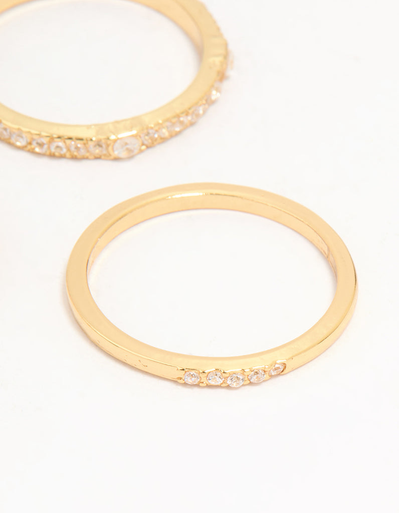 Gold Plated Cubic Zirconia Plain & Heart Stacking Rings 5-Pack - Lovisa