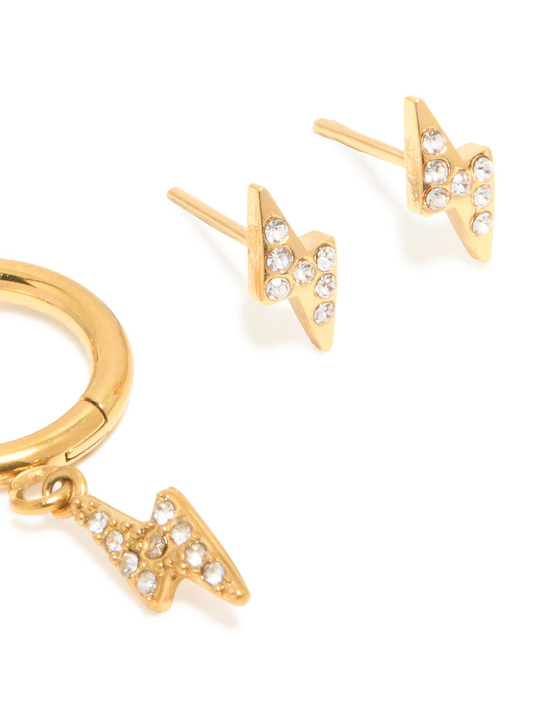 Waterproof Gold Plated Stainless Steel Cubic Zirconia Bolt Stacker Ear ...