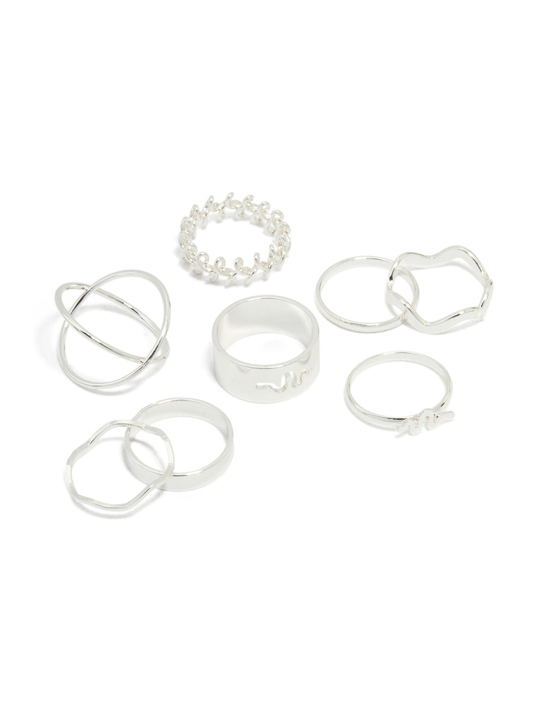 Silver Snake& Wavy Rings 8-Pack - Lovisa